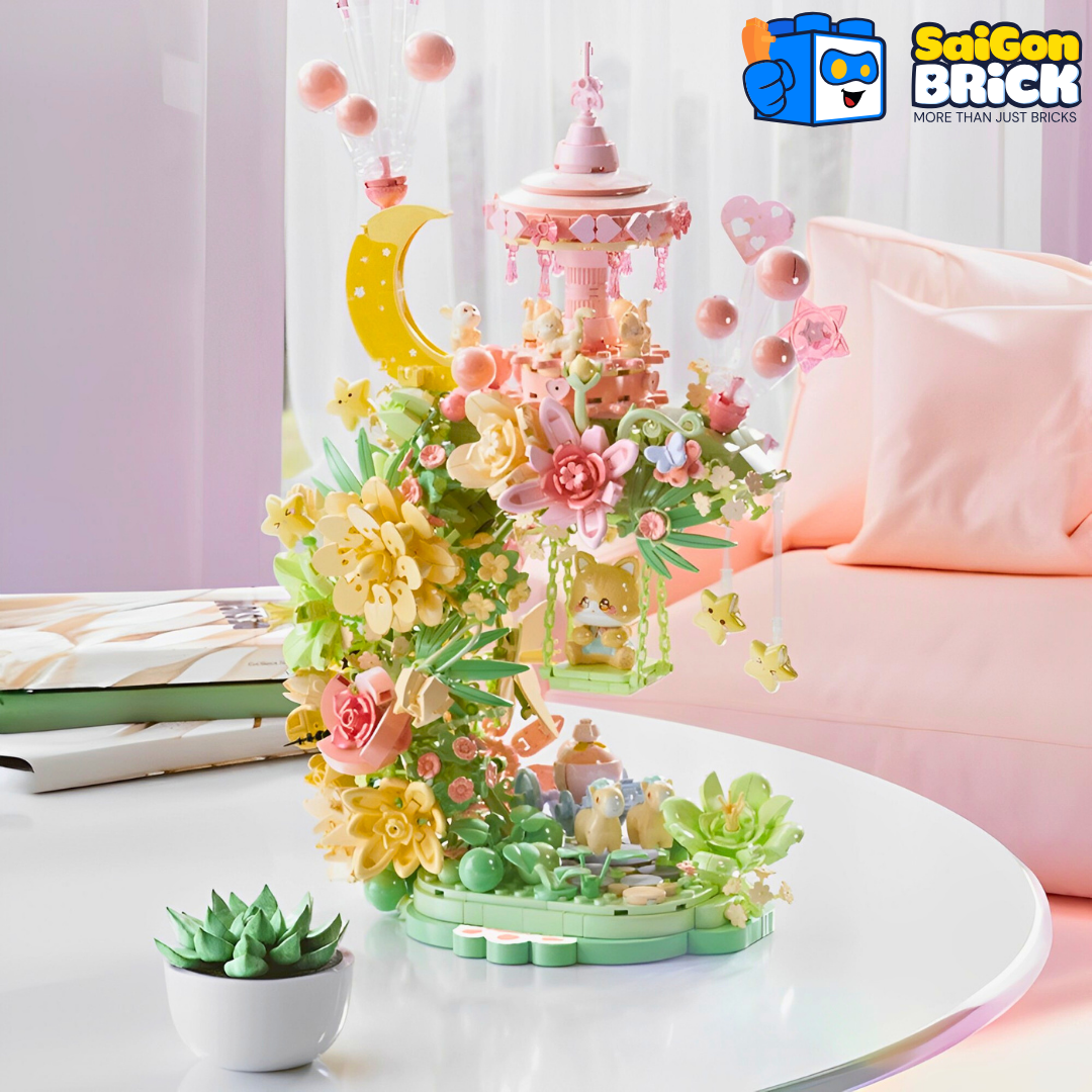 NON LEGO SEMBO 611082 - Flowers under the moon (1300 pcs) - Hoa dưới ...